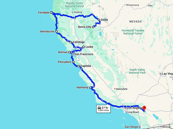 hidden towns trip california map