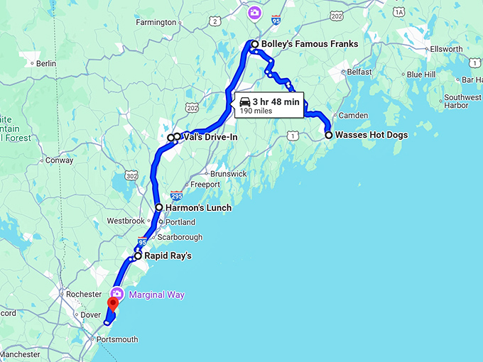 hotdog road trip maine map