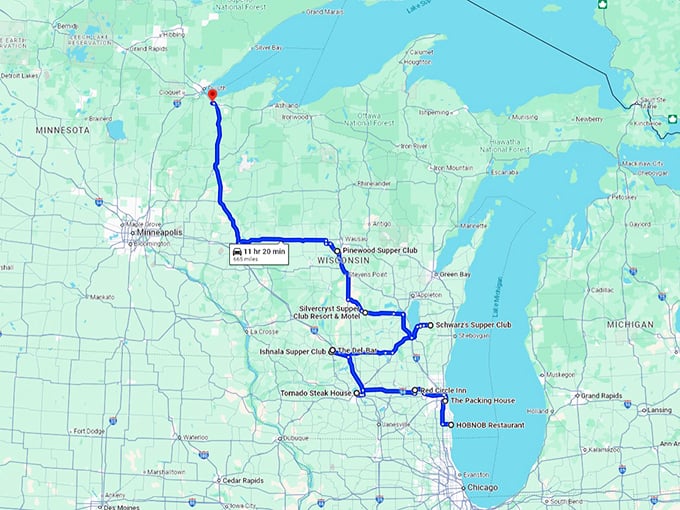 iconic supper clubs wisconsin map