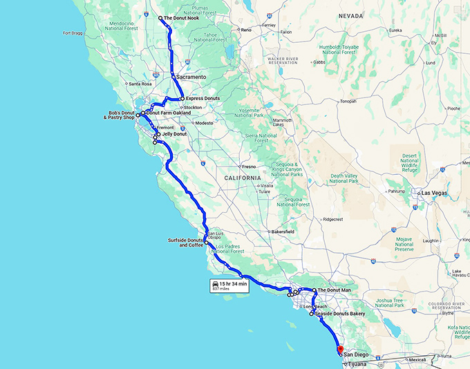 irresistible donut shops california map