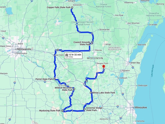 lake parks trip wisconsin map