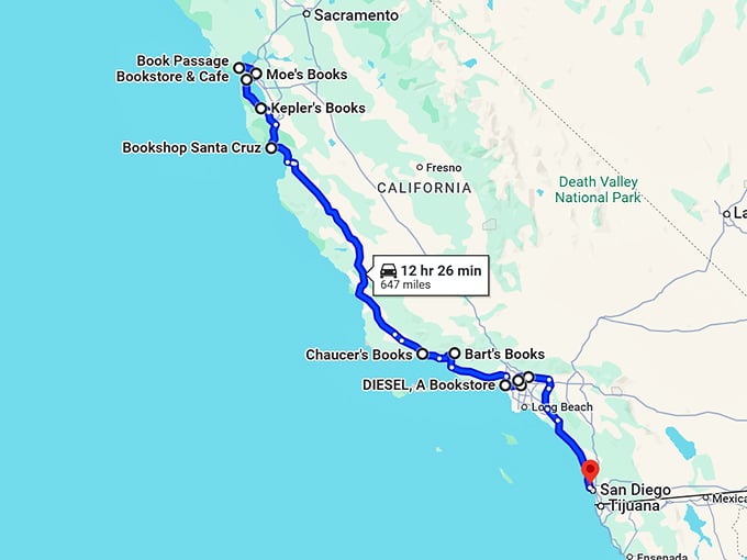 literary lover trip california map