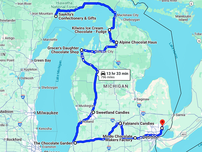 magical chocolate shops michigan map