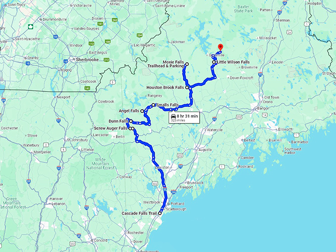 maine jaw dropping waterfalls map