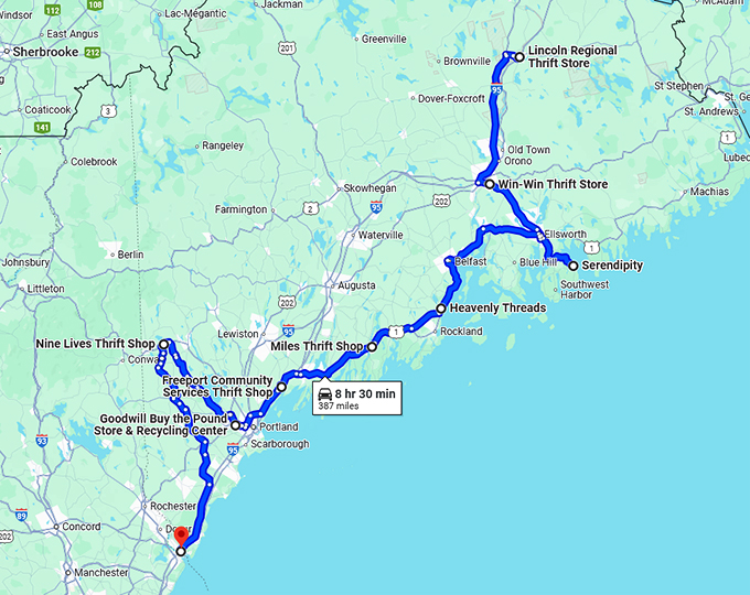 maine secret thrift stores map