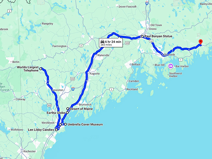 maine weirdest roadside attractions map
