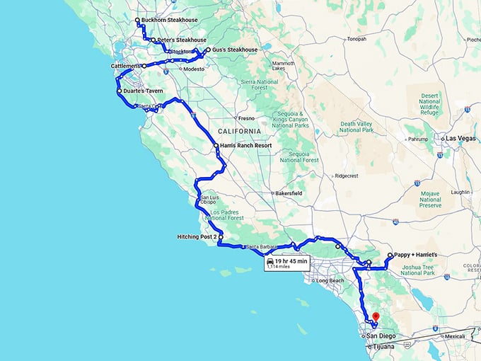 meat lovers trip california map