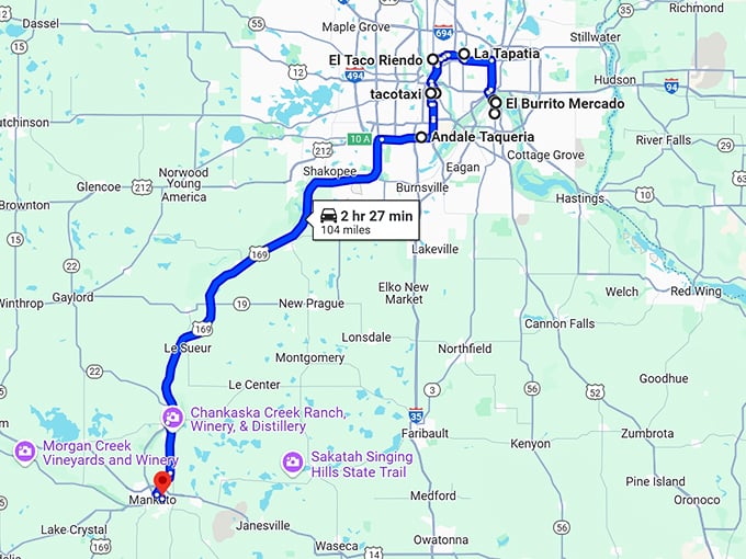 mexican restaurant trip minnesota map