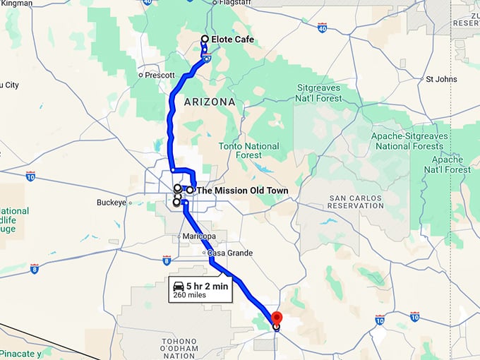 mexican restaurants arizona trip map