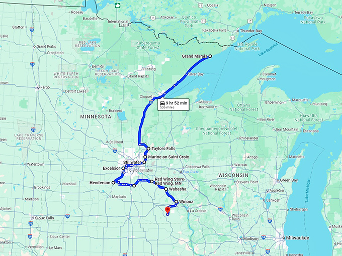 minnesota dreamy road trip map
