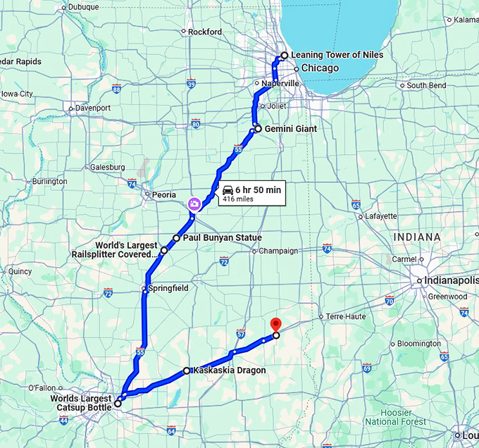 most bizarre illinois attractions map