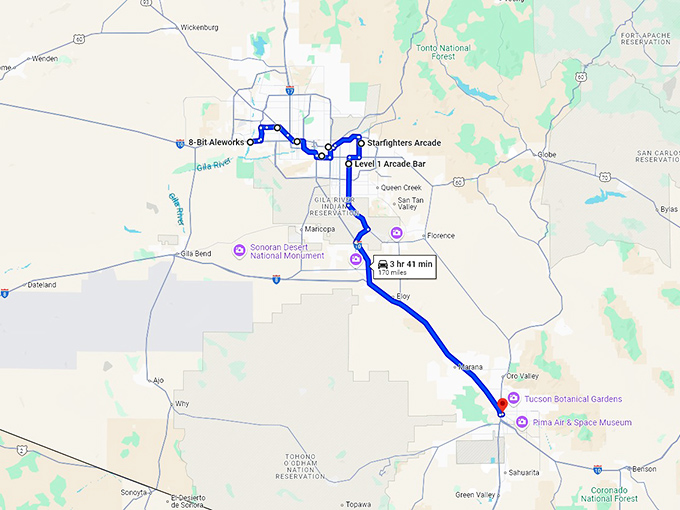 nostalgic attractions arizona trip map