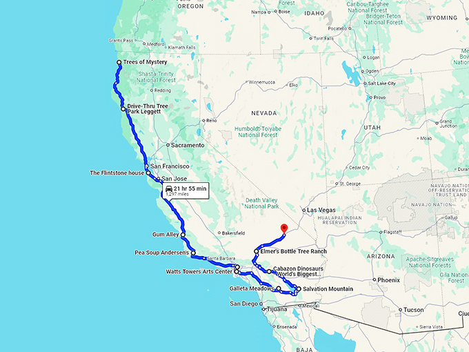 oddball adventure trip california map