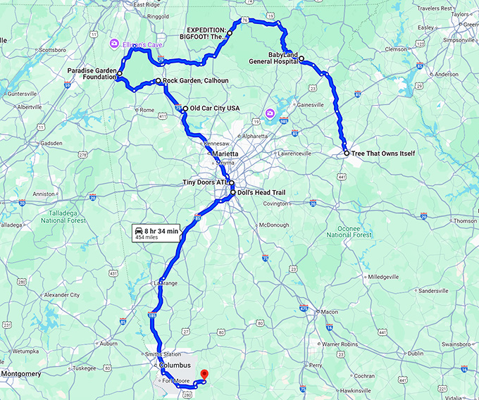 oddball road trip georgia map