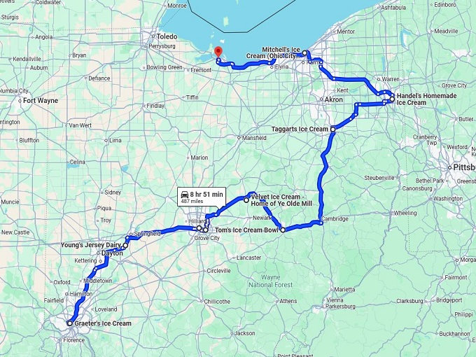 ohio retro ice cream map