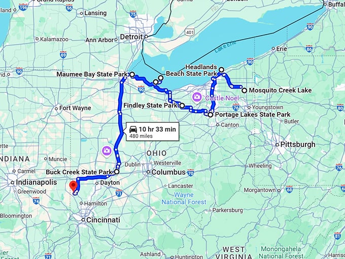 ohio scenic lake paradises map