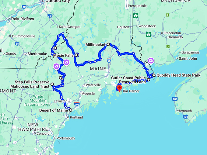 otherworldly maine road trip map