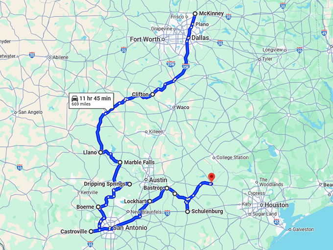 picturesque towns texas trip map