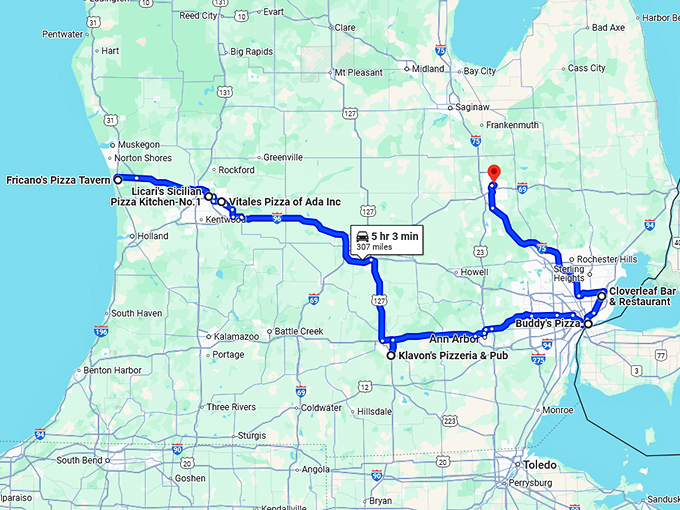 pizza road trip michigan map
