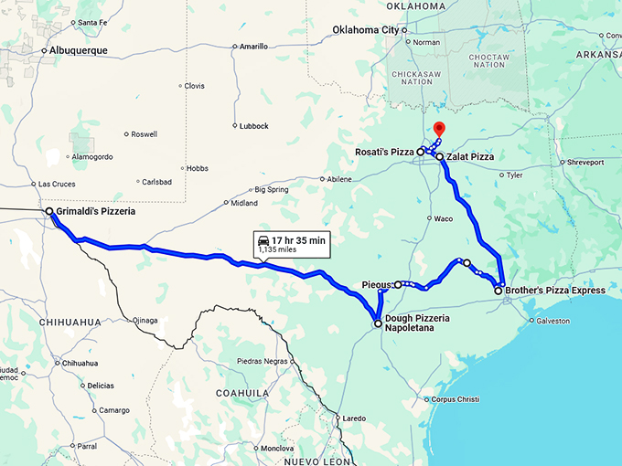 pizza road trip texas map