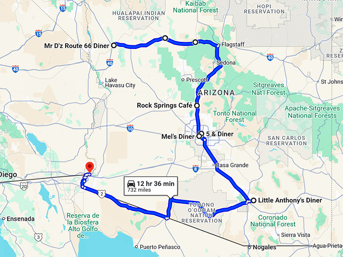 retro arizona best diners map