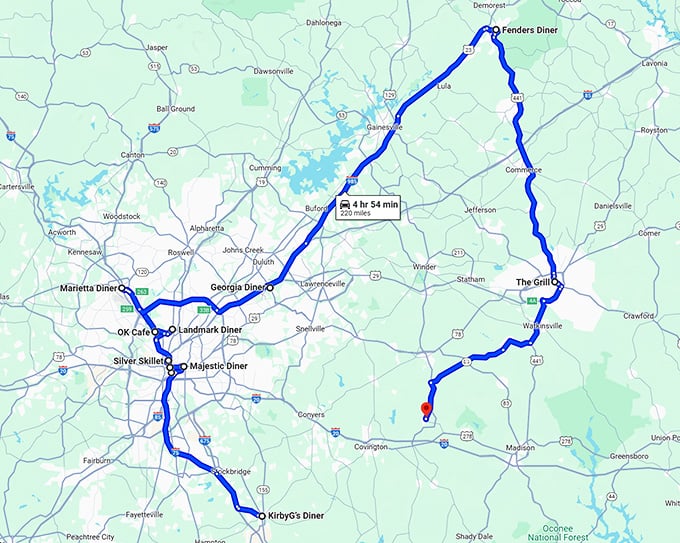 retro road trip georgia map