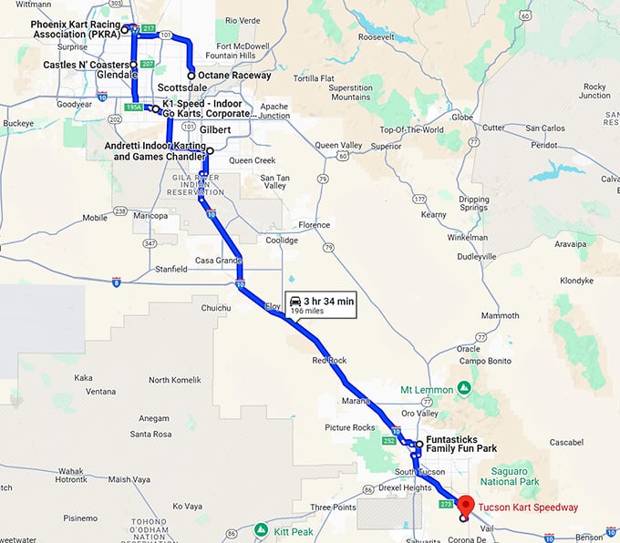 road trip kart arizona map
