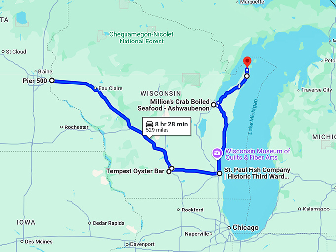 road trip seafood wisconsin map