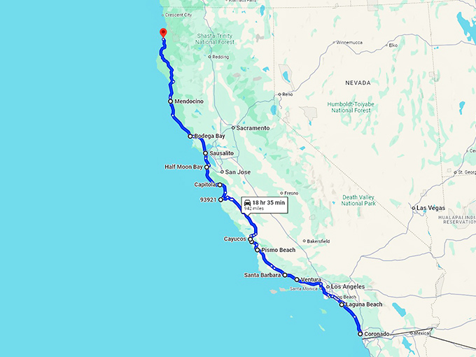 salty sunny trip california map