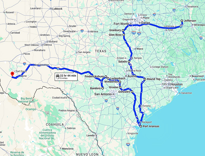 scenic charming towns texas map