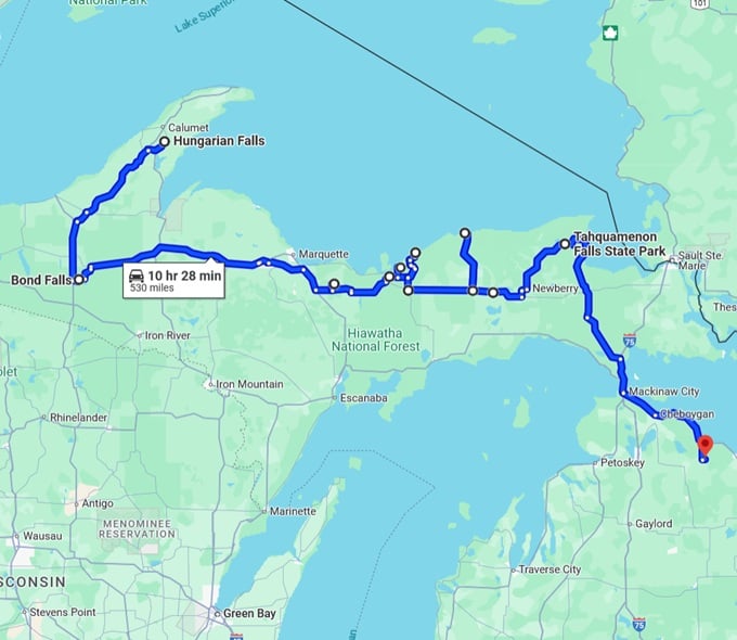 scenic waterfalls michigan map
