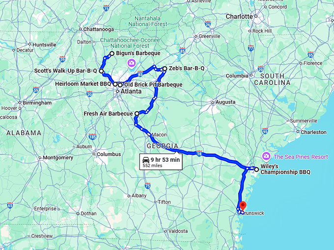 secret barbecue spots georgia map
