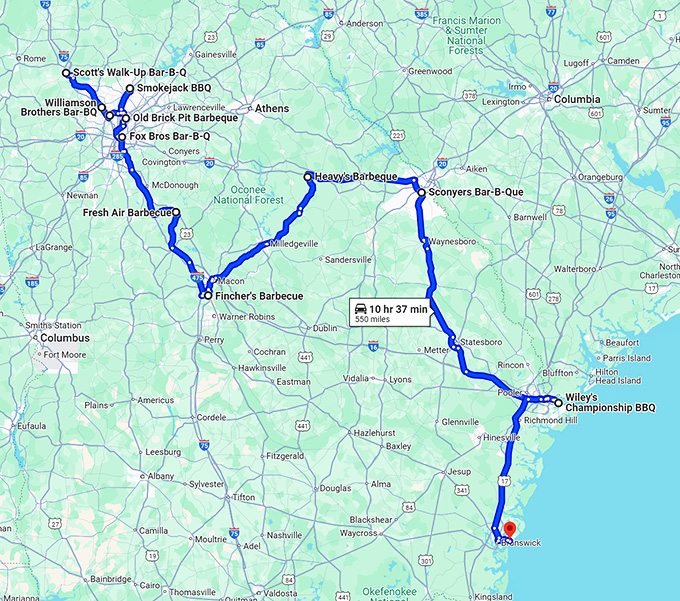 sizzling georgia barbecue joints map