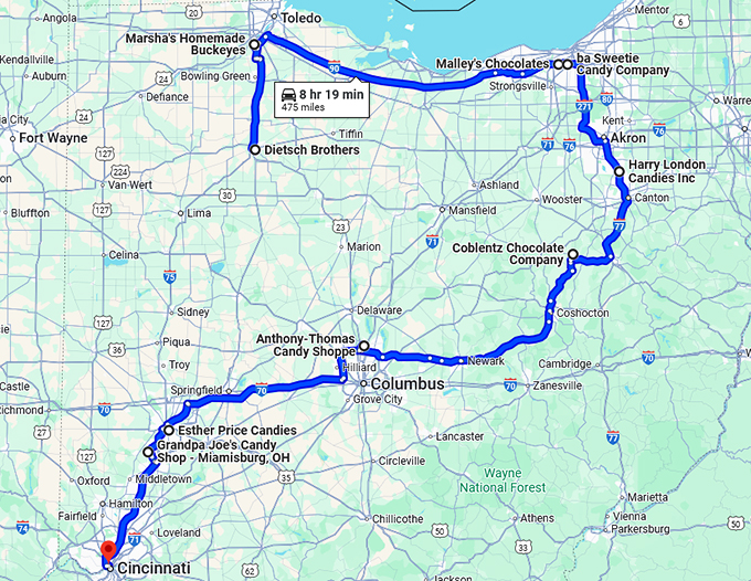 sugary ohio chocolate shops map