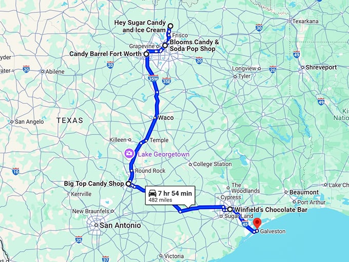 sweet road trip texas map