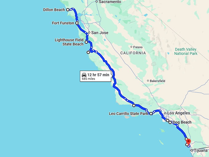 tail wagging trip california map