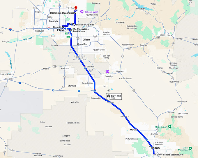 tasty steakhouse trip arizona map