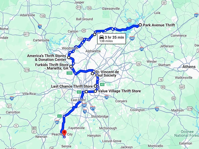 thrift stores trip georgia map