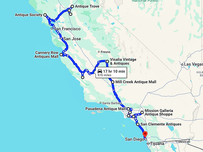 treasure filled trip california map