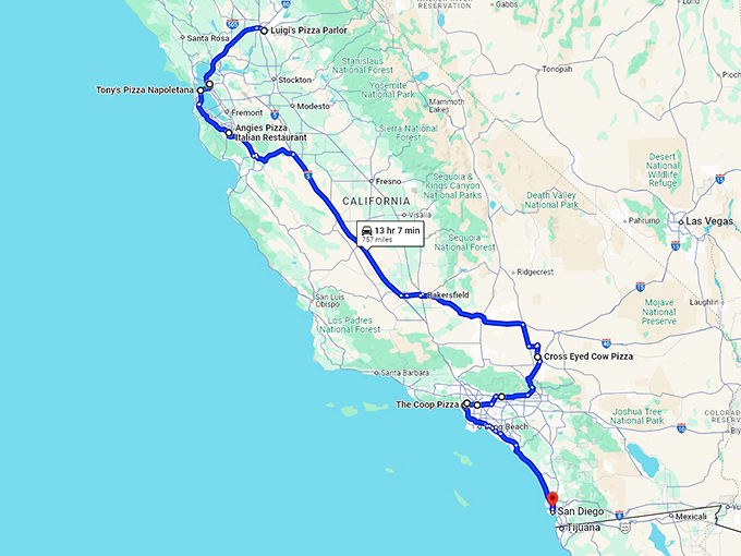 under radar pizzerias california map