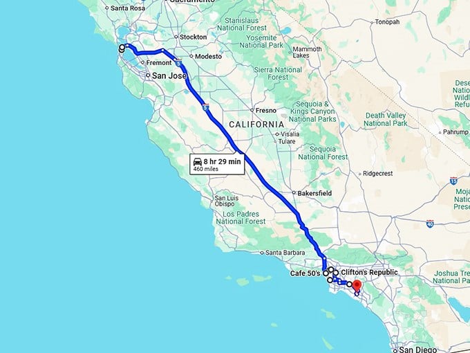 unforgettable foodie trip california map