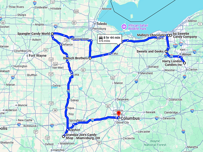 unforgettable ohio candy stores map