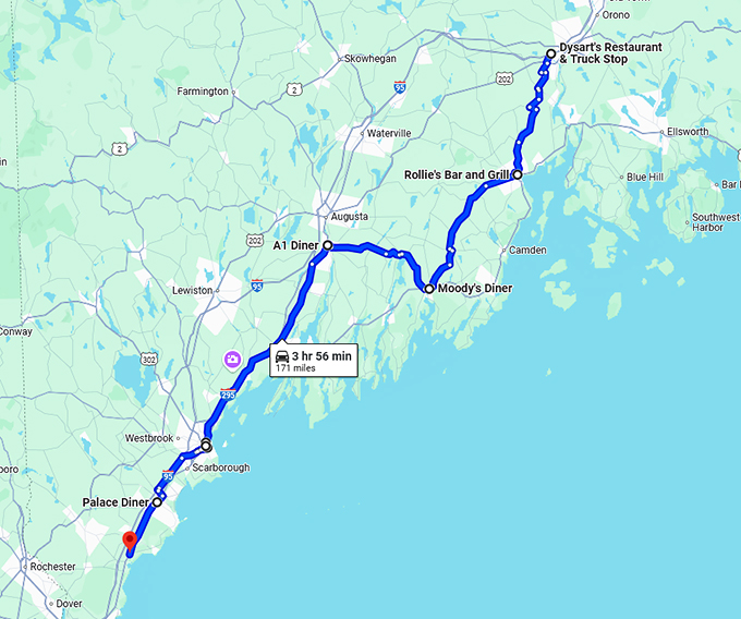vintage diner trip maine map