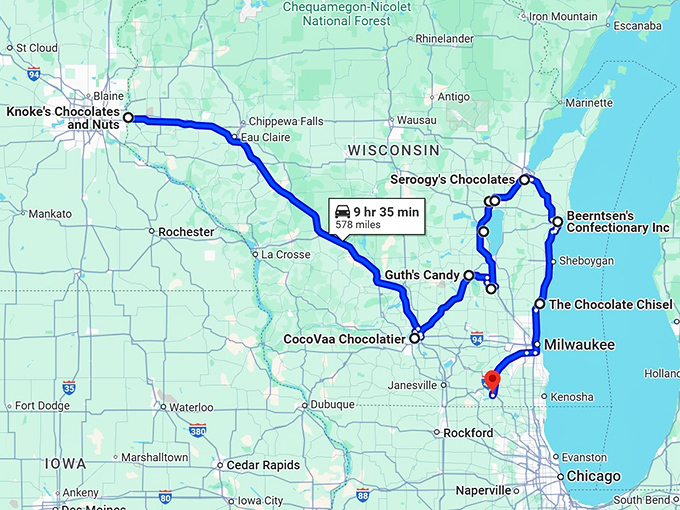 whimsical chocolate shops wisconsin map