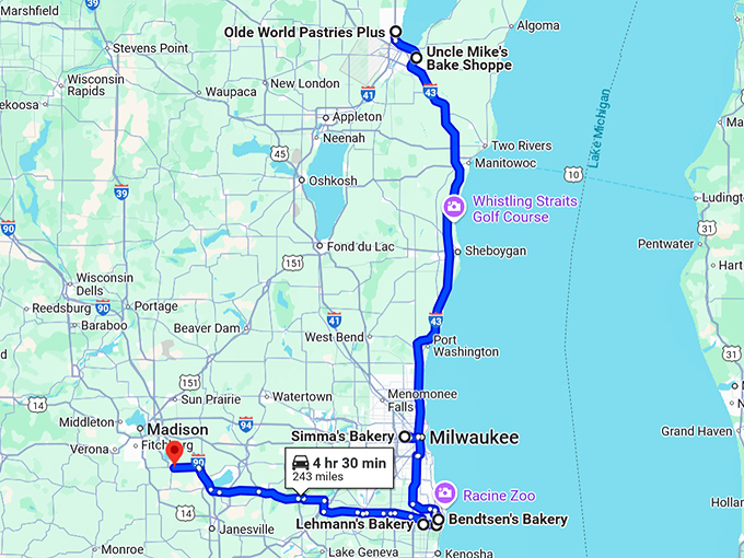 wisconsin dreamy kringles trip map