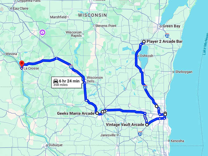 wisconsin gaming spots trip map