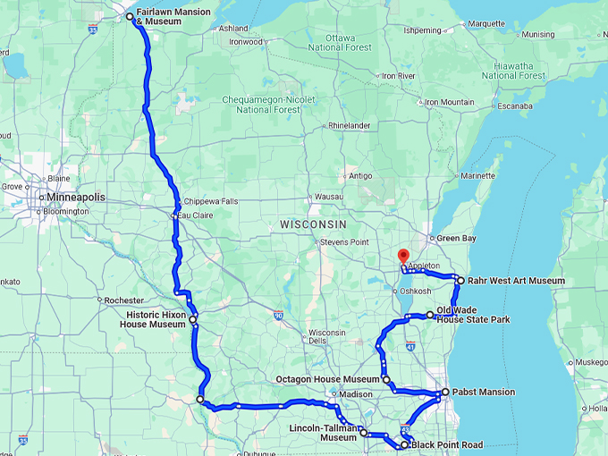 wisconsin mansions trip map