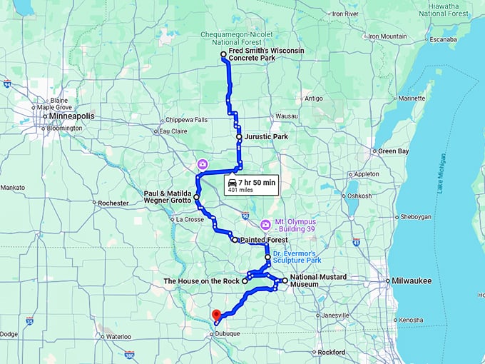 wisconsin quirky road trip map