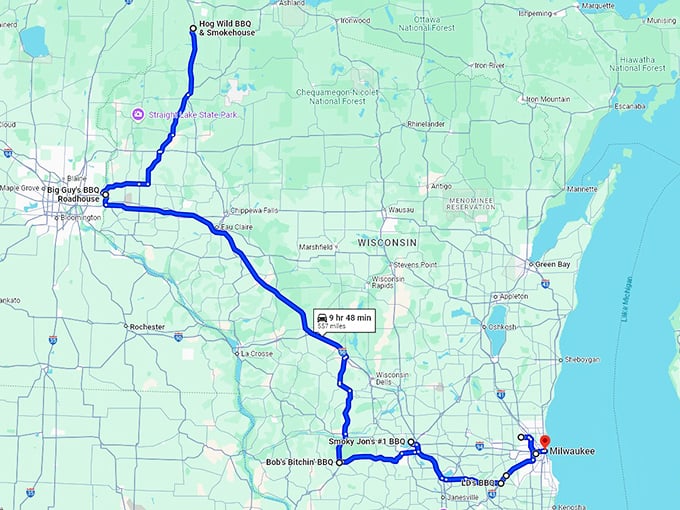 wisconsin trip barbecue restaurants map