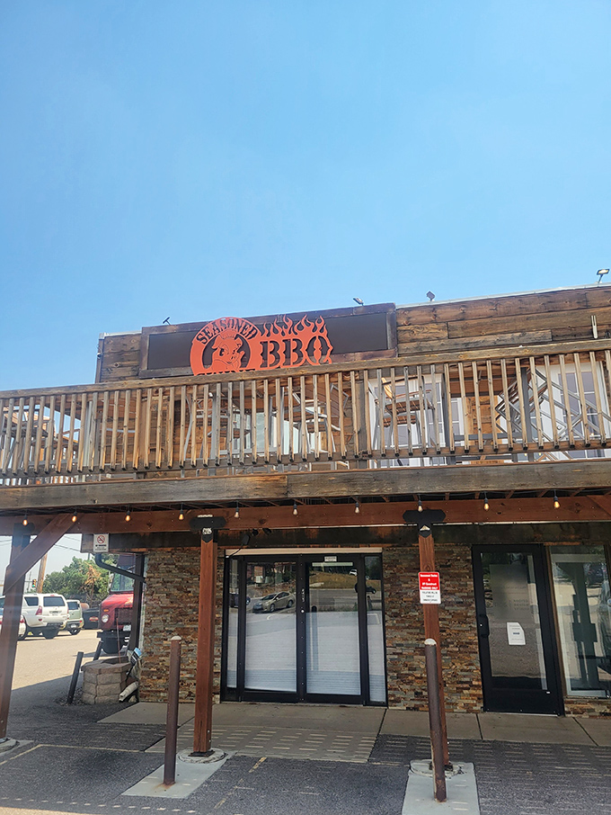 Welcome to BBQ paradise! Seasoned Swine's rustic exterior promises smoky delights that'll make your taste buds do a happy dance.